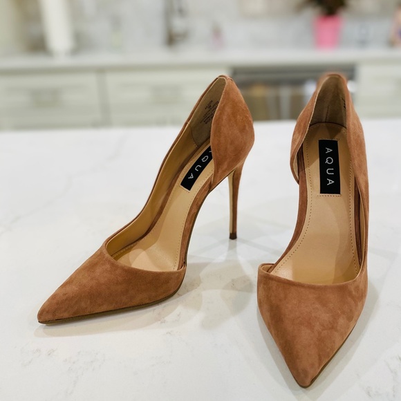 Aqua | Shoes | Aqua Dion Tan Suede 3 Inch Heels | Poshmark